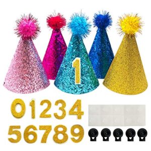 pet show 5pcs small dog birthday hat set for boys girls medium dogs cat kitten puppies party hats with 0-9 numbers 10 glue grooming accessories