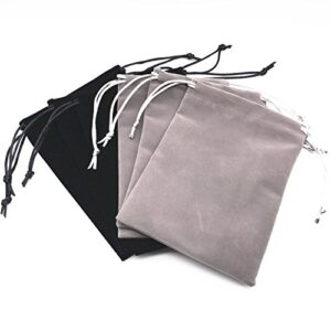 lady seven 6pcs 7" x 5" velvet cloth jewelry pouches/drawstring bags (black and gray)