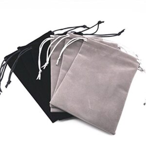 Lady Seven 6pcs 7" X 5" Velvet Cloth Jewelry Pouches/Drawstring Bags (Black and Gray)