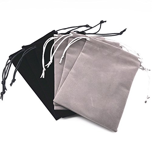 Lady Seven 6pcs 7" X 5" Velvet Cloth Jewelry Pouches/Drawstring Bags (Black and Gray)