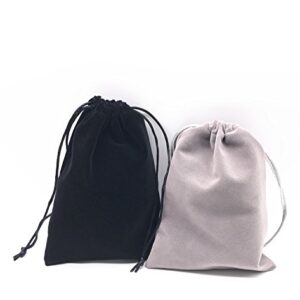 Lady Seven 6pcs 7" X 5" Velvet Cloth Jewelry Pouches/Drawstring Bags (Black and Gray)