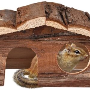 Hamster Chewing Toy Natural Wooden House Safe Hideout Hut for Mice Gerbils