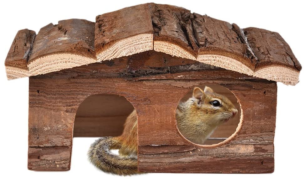 Hamster Chewing Toy Natural Wooden House Safe Hideout Hut for Mice Gerbils