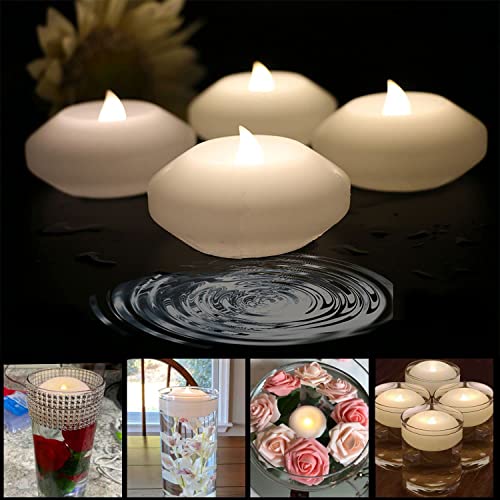 LARDUX LED Floating Candles - 4 PCS 3 Inch Flameless Floating Tea Lights Battery Operated Waterproof Wax Candle Lights for Bathtub Vase Table Centerpieces Decoration