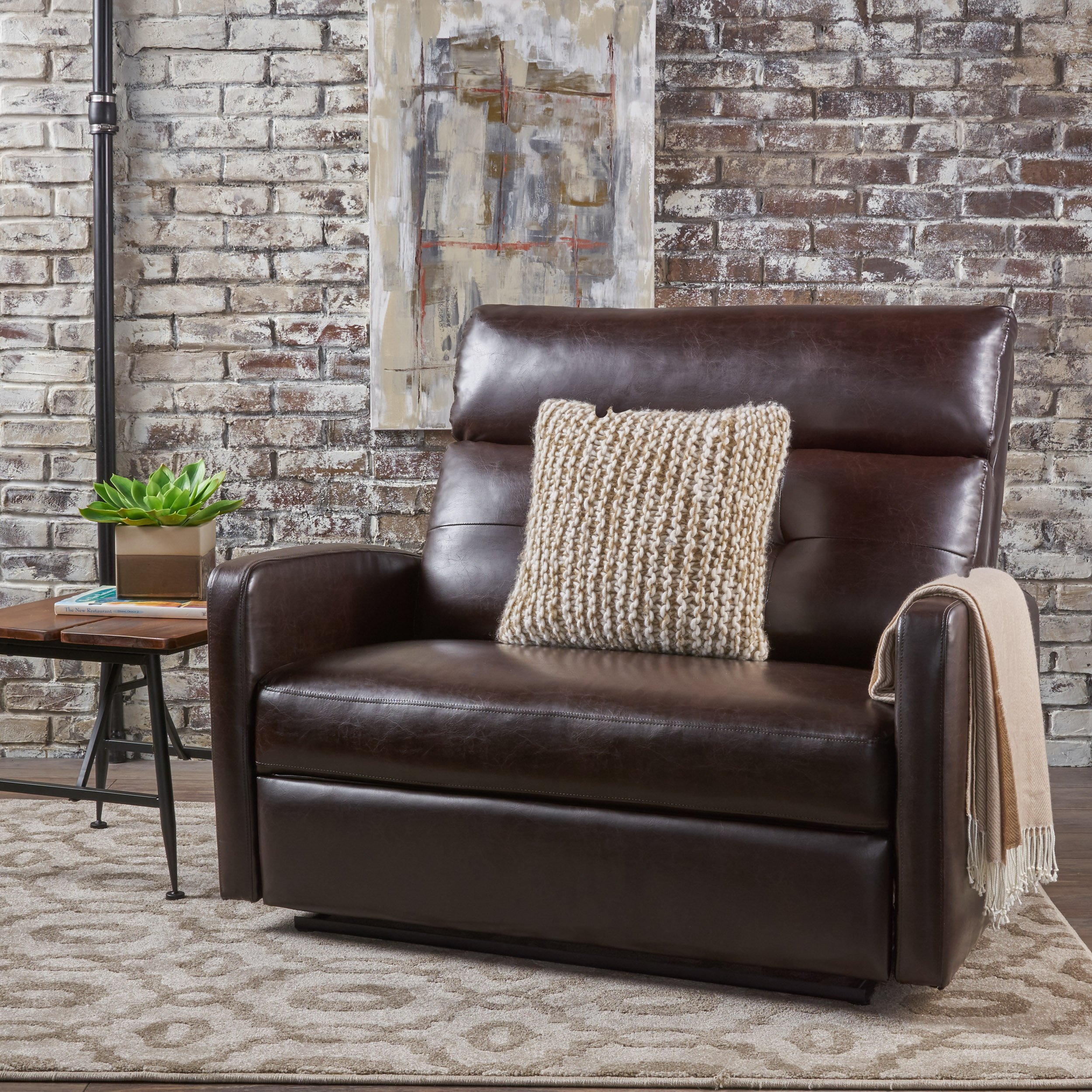 Christopher Knight Home Halima Leather 2-Seater Recliner, Brown, 37. 01 x 46. 46 x 39. 96 inches