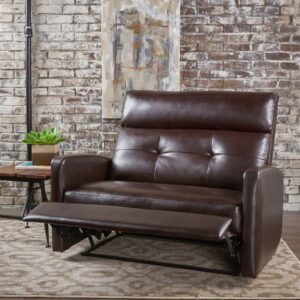 Christopher Knight Home Halima Leather 2-Seater Recliner, Brown, 37. 01 x 46. 46 x 39. 96 inches