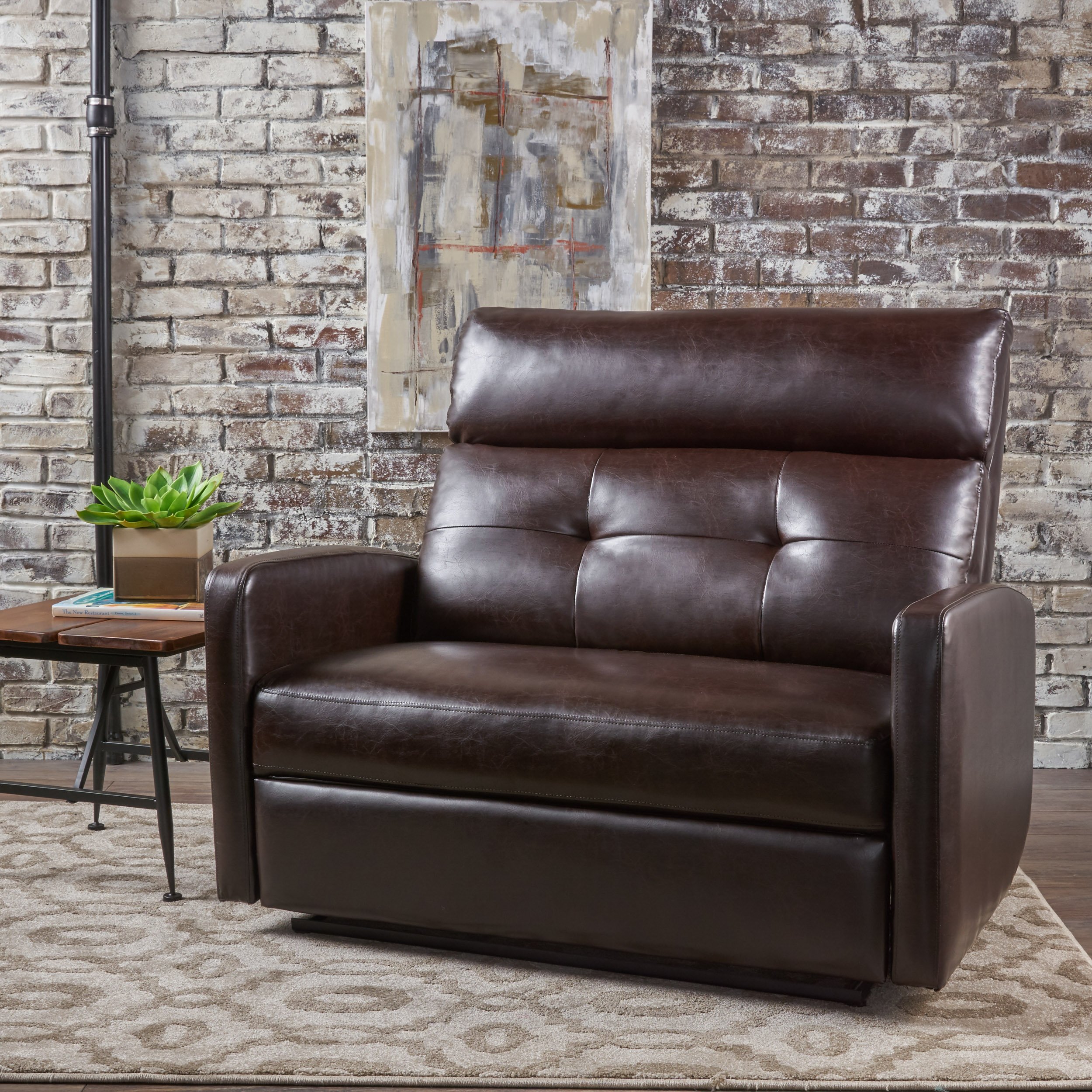 Christopher Knight Home Halima Leather 2-Seater Recliner, Brown, 37. 01 x 46. 46 x 39. 96 inches