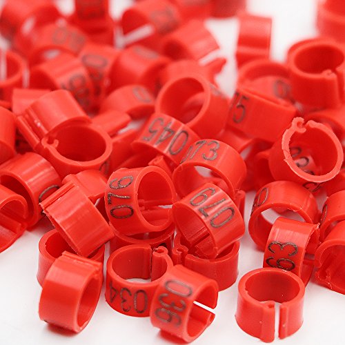 iherdsman 001-100 Multi-color Bird Leg Bands Numbered 8 mm Pigeon Parrot Chicks Leg Band Duck Clip Rings Bands (Red)