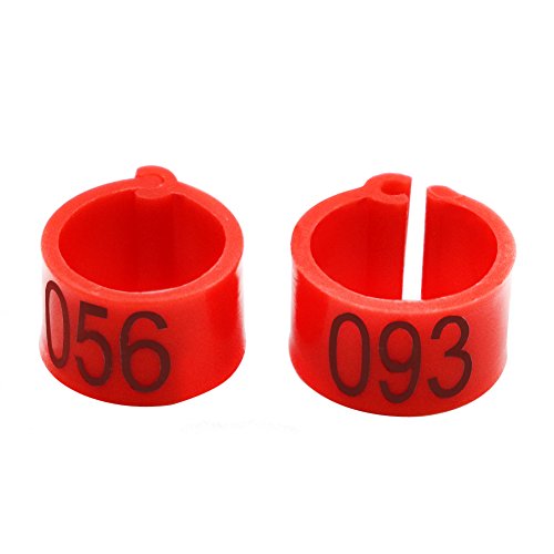 iherdsman 001-100 Multi-color Bird Leg Bands Numbered 8 mm Pigeon Parrot Chicks Leg Band Duck Clip Rings Bands (Red)