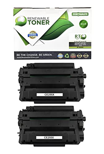 Renewable Toner Compatible High Yield MICR Toner Cartridge Replacement for HP 55X CE255X Laser Printers M521 MFP M525 MFP P3010 P3015 (Pack of 2)