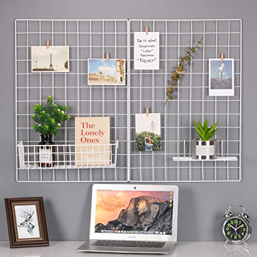 Kaforise Wire Wall Grid Panel, Multifunction Painted Photo Hanging Display and Wall Storage Organizer, Pack of 2, Size 25.6" x 17.7" White