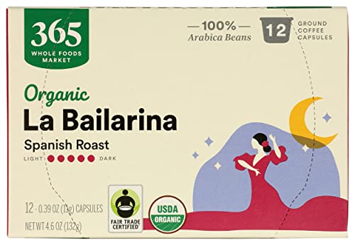 365 by Whole Foods Market, Coffee La Bailarina Spanish Roast Pods Organic 12 Count, 4.6 Ounce