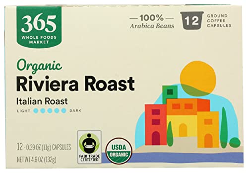 365 by Whole Foods Market, Coffee Riviera Roast Italian Roast Pods Organic 12 Count, 4.6 Ounce