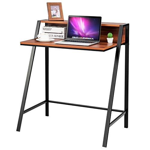 Tangkula Small Computer Desk, Compact Home Office Desk with Sturdy Frame, 2 Tier Study Writing Table for Small Place Apartment Office, Desk for Bedroom, Kid’s Desk