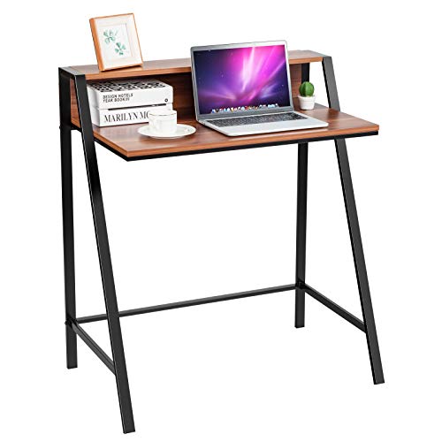 Tangkula Small Computer Desk, Compact Home Office Desk with Sturdy Frame, 2 Tier Study Writing Table for Small Place Apartment Office, Desk for Bedroom, Kid’s Desk