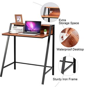 Tangkula Small Computer Desk, Compact Home Office Desk with Sturdy Frame, 2 Tier Study Writing Table for Small Place Apartment Office, Desk for Bedroom, Kid’s Desk