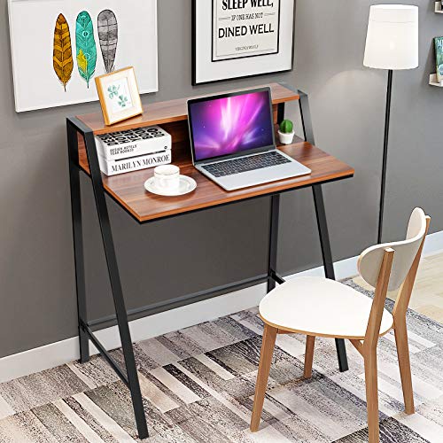 Tangkula Small Computer Desk, Compact Home Office Desk with Sturdy Frame, 2 Tier Study Writing Table for Small Place Apartment Office, Desk for Bedroom, Kid’s Desk