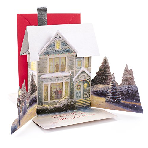 Hallmark 0899XSO1002 Christmas Pop Up Card with Light and Song (Displayable Dimensional Thomas Kinkade House Plays We Wish You a Merry Christmas), Snowy House