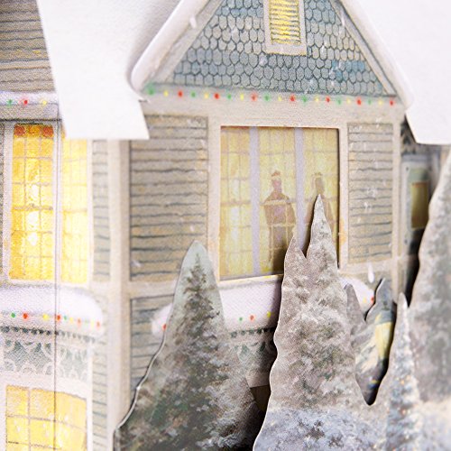 Hallmark 0899XSO1002 Christmas Pop Up Card with Light and Song (Displayable Dimensional Thomas Kinkade House Plays We Wish You a Merry Christmas), Snowy House