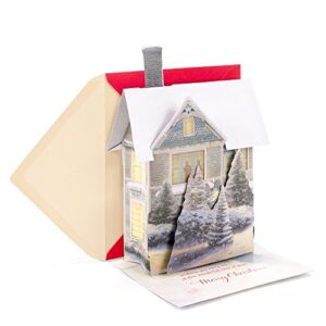 Hallmark 0899XSO1002 Christmas Pop Up Card with Light and Song (Displayable Dimensional Thomas Kinkade House Plays We Wish You a Merry Christmas), Snowy House