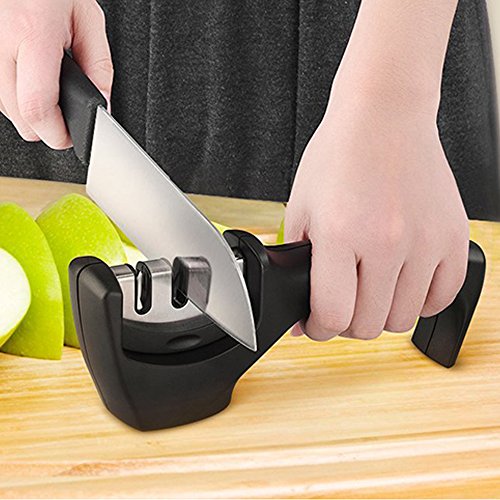 Professional Knife Sharpener, 3 Stage Diamond Ceramic Tungsten Steel Handheld Knives Sharpening, Afilador De Cuchillos Black