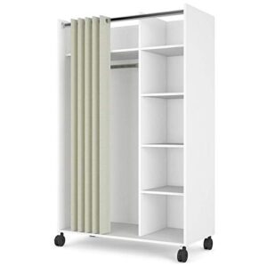 tvilum lola mobile curtain storage center, white/natural fabric