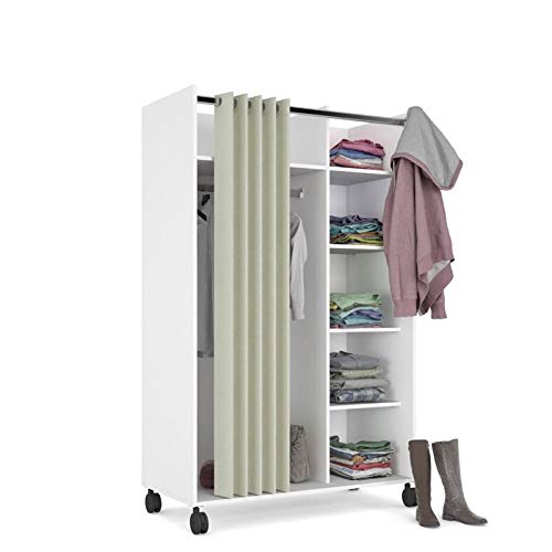 Tvilum Lola Mobile Curtain Storage Center, White/Natural Fabric