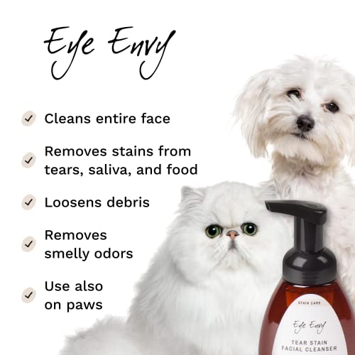 Eye Envy Tear Stain Facial Cleanser for Dogs and Cats | Washes Away Crusty Eye Debris, Eye Boogers and Eye Discharge | Tearless Foaming Formula | Treats The Cause of Staining | 100% Natural