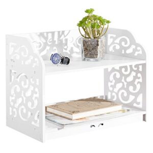 mygift decorative vintage white desktop storage organizer display shelf rack with cutout scrollwork design, home office and dorm desk display shelf stand