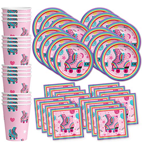 Roller Skating Birthday Party Supplies Set Plates Napkins Cups Tableware Kit for 16