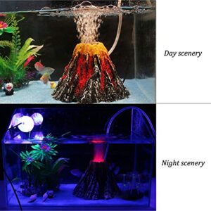 Aquarium Decorations, Air Stone Bubbler Volcano Shape Ornament Kit Set with Red LED Spotlight for Betta Aquarium Fish Tank