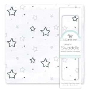 amazing baby muslin swaddle blanket, premium cotton, stars, sterling