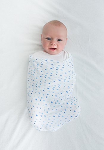 Amazing Baby Silky Swaddle Muslin Blankets, Set of 2, Bamboo Viscose, Drops and Dots, Blue