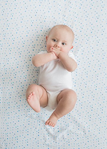 Amazing Baby Silky Swaddle Muslin Blankets, Set of 2, Bamboo Viscose, Drops and Dots, Blue