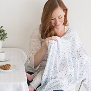 Amazing Baby Silky Swaddle Muslin Blankets, Set of 2, Bamboo Viscose, Drops and Dots, Blue