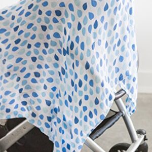 Amazing Baby Silky Swaddle Muslin Blankets, Set of 2, Bamboo Viscose, Drops and Dots, Blue