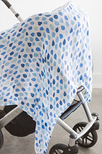 Amazing Baby Silky Swaddle Muslin Blankets, Set of 2, Bamboo Viscose, Drops and Dots, Blue