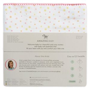 Amazing Baby Large Receiving Blanket, Ultimate Swaddle for Baby Boys, Girls, Softest US Cotton Flannel, Best Shower Gift, MADE in USA, Playful Dots Multi Pink, Mom’s Choice Winner, 42x42"