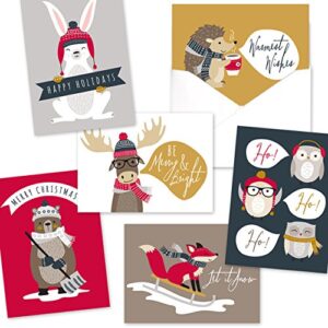 Woodland Animals Holiday Card Pack / 36 Cards And Envelopes Set / 6 Cards Of Each Winter Design/Cheerful Verses Inside/Christmas Greeting Card Set