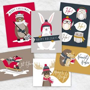 Woodland Animals Holiday Card Pack / 36 Cards And Envelopes Set / 6 Cards Of Each Winter Design/Cheerful Verses Inside/Christmas Greeting Card Set