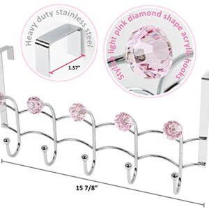 Galashield Over The Door Hook Pink Acrylic Hooks and Stainless Steel Organizer Door Hanger Towel Rack (10 Hooks)