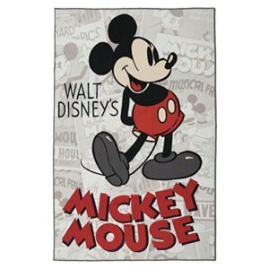 gertmenian kids playroom & game room carpet disney mickey mouse childrens rug kids home decor, area carpet for boys & girls playroom, bedroom 54x78 large, retro classic gray white, 31133