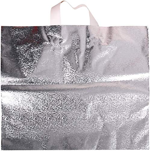 Gesodant Merchandise Bags,Retail Clothing Grocery Boutique Shopping Bags with Handles,Gift Bag, Size 15.7" x 14.2", Set Of 50 - Silver