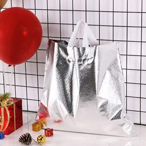 Gesodant Merchandise Bags,Retail Clothing Grocery Boutique Shopping Bags with Handles,Gift Bag, Size 15.7" x 14.2", Set Of 50 - Silver