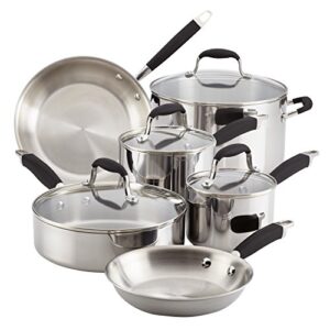 anolon advanced triply stainless steel cookware pots and pans set, 10 piece, onyx