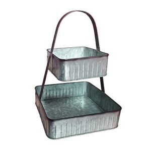 Colonial Tin Works Rustic Industrial Farmhouse Chic Two Tiered Corrugated Square Tray,Grey (Galvanized Grey)