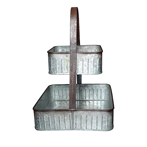 Colonial Tin Works Rustic Industrial Farmhouse Chic Two Tiered Corrugated Square Tray,Grey (Galvanized Grey)