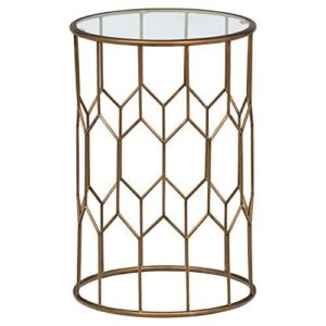 Amazon Brand – Rivet Geometric Modern Glass and Metal Side End Table Stand, 15.6" W, Gold Finish