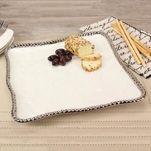 silver, white square platter