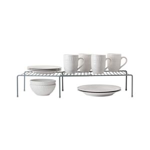 kitchen details expanding shelf organizer | 2 tier | rust resistant | holds plates | bowls | plates | cups | kitchen organization | sliver